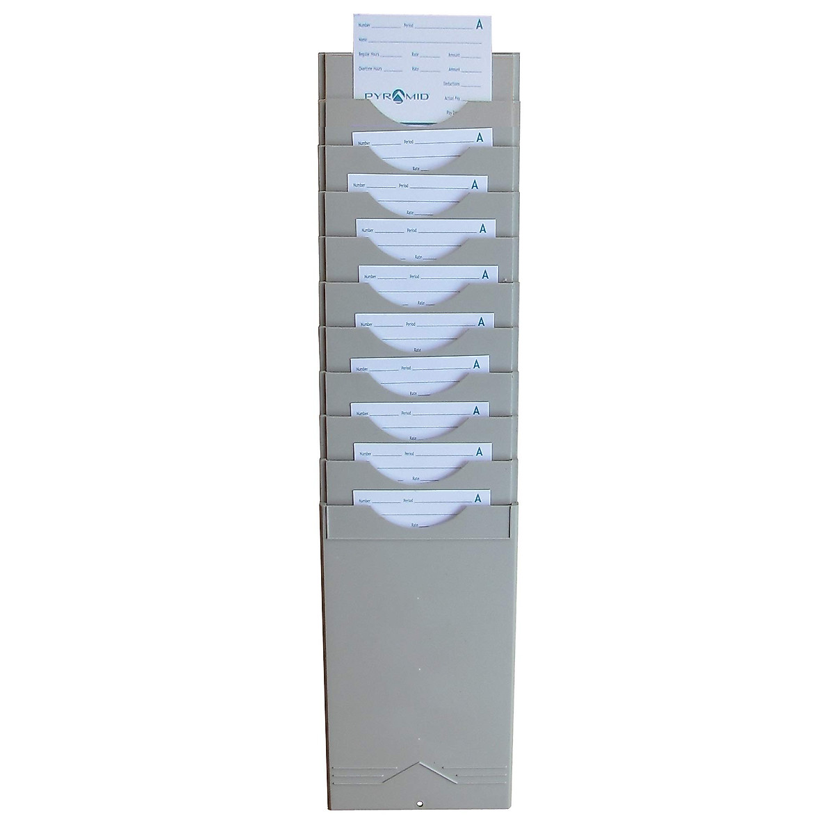Pyramid Technologies Time Card Rack, 10 Pockets, Plastic, Light Gray