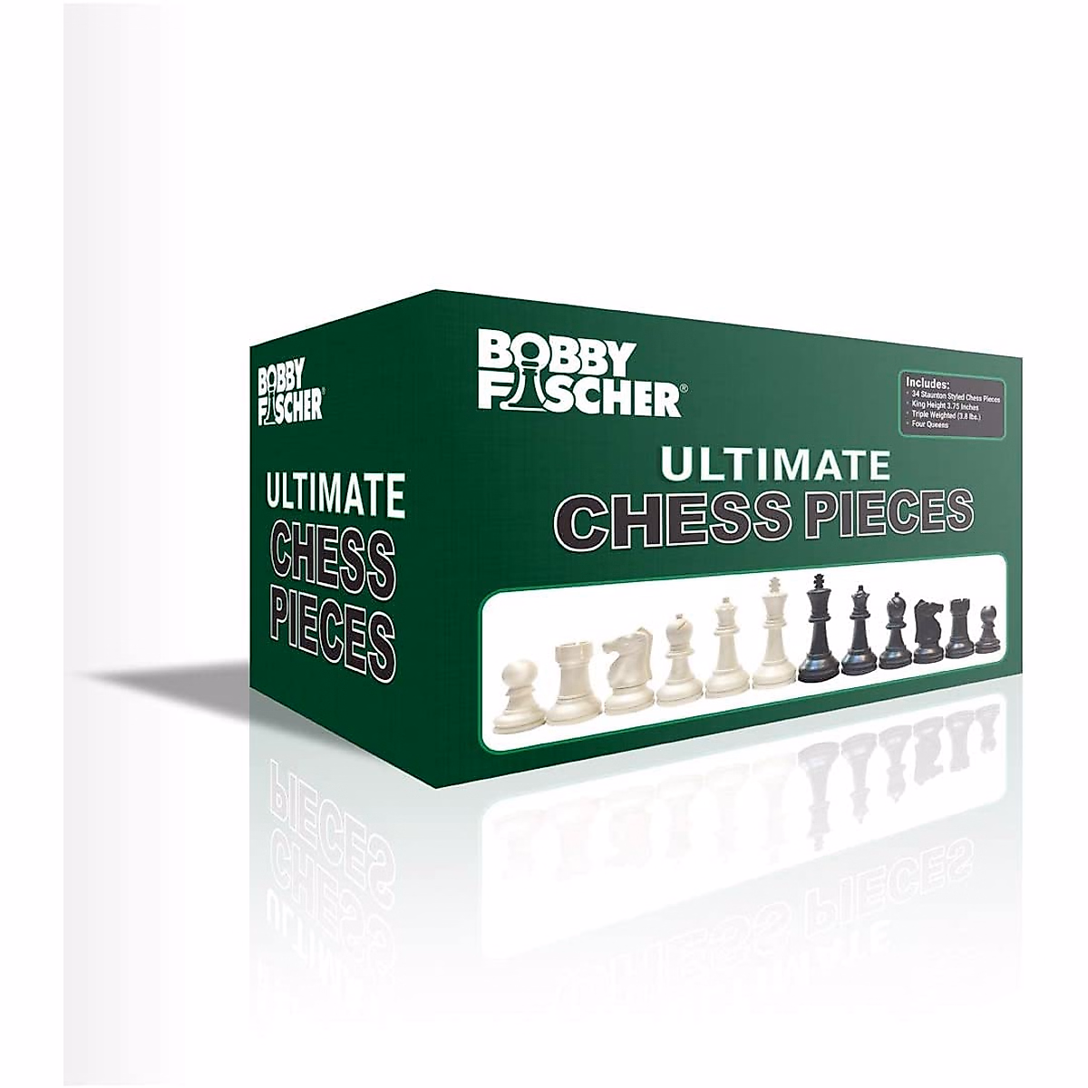 Bobby Fischer Ultimate Chess Pieces Set, Staunton Plastic Tournament Chess Set -Extra Queens, Triple Weighted