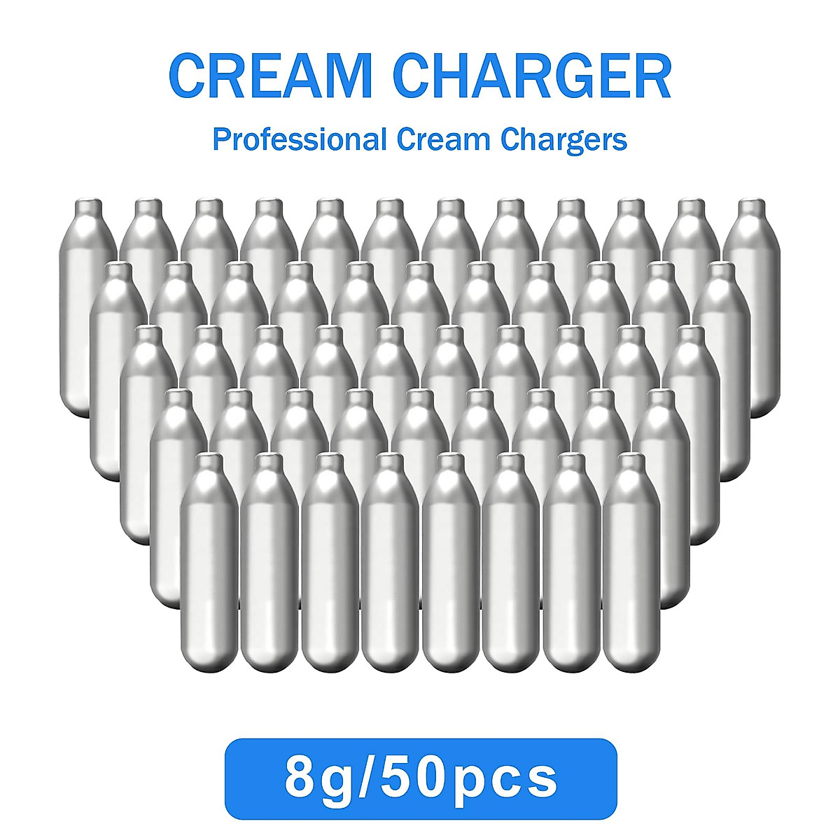 Whipped Cream Chargers N2O Nitrous Oxide 8-Gram Cartridge for Whipper Whipped Cream Dispenser (Packs of 50)