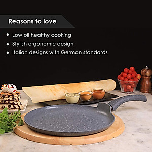 Wonderchef Granite Non-Stick Dosa Tawa | Induction Bottom | Soft-Touch Handles | Virgin Grade Aluminium | PFOA/Heavy Metals Free | 3.5mm | 28cm Non Stick Tawa | Grey