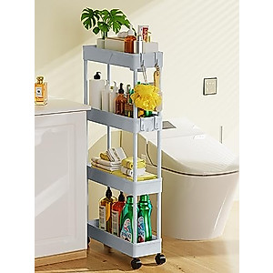 LEHOM 5.1" Slim Storage Cart - 4 Tiers Bathroom Organizer Mobile Shelving Unit Storage Rolling Utility Cart Slide Out Organizer for Kitchen Bathroom Laundry Narrow Places, Grey