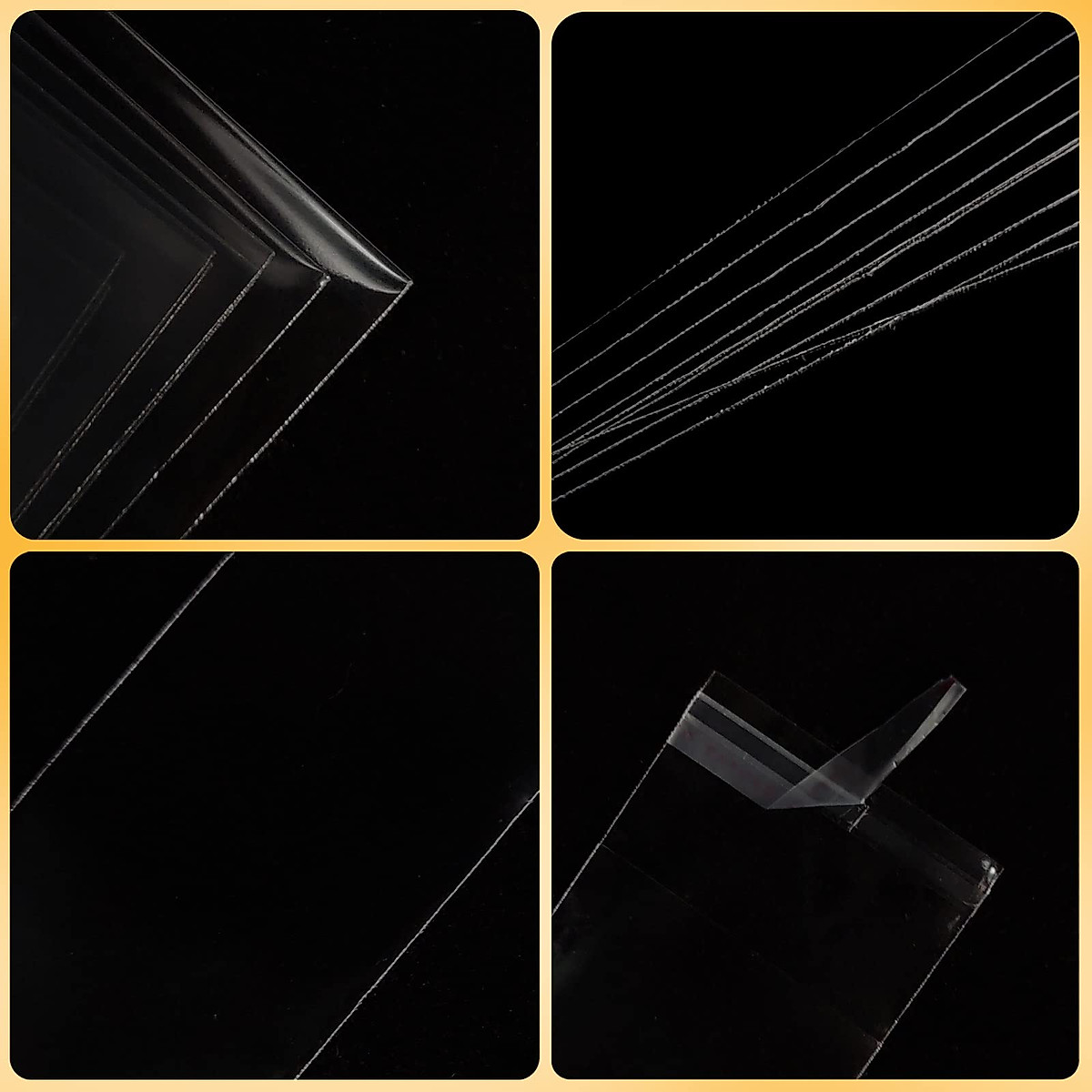 Self Sealing Cellophane Bag Treat Bags Adhesive Clear Cello Cookie Bags Resealable Cellophane Bag for Packaging Gifts, Cookies, Favors, Products,Candy (2x10 inch)