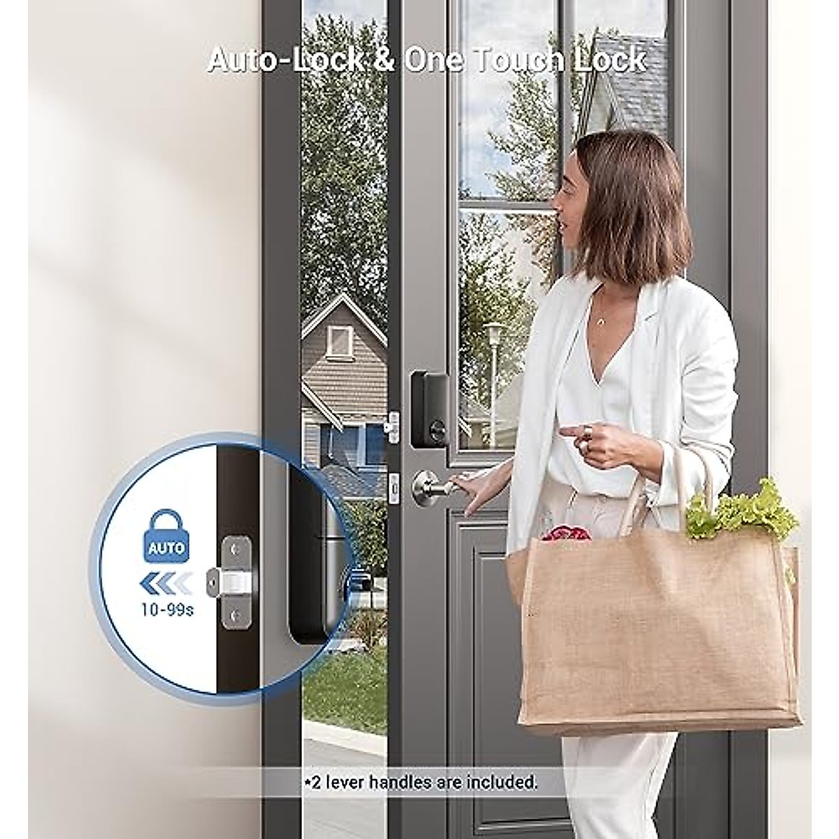 Veise Keyless Entry Door Lock with 2 Lever Handles - Electronic Keypad Deadbolt, Auto Lock, Easy Installation Digital Smart Code Door Lock, Front Door Handle Set, Satin Nickel