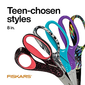 Fiskars 8" Left-Handed Softgrip Teen Scissors for Ages 15+ - Scissors for School or Crafting, Back to School Supplies, Blue Speckled