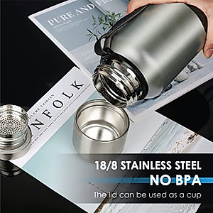 Subron Vacuum Insulated Thermos Water Bottle 17 Oz with Wide Mouth Cup BPA-Free Stainless Steel Water Bottles for Cold & Hot Drink Coffee (500ml,Sliver)