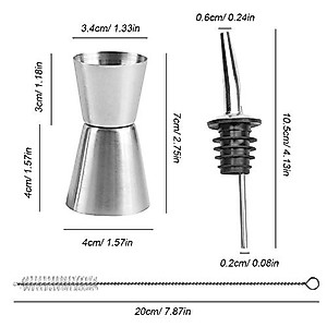 5 Pack Stainless Steel Liquor Pour Spouts Set & 2 Double Jiggers, SourceTon 5 Liquor Pour Spouts + 5 Dust Caps Covers + 2 Cleaning Brush + 2 Double Jiggers for cocktail making