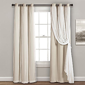 Lush Decor Sheer Grommet Curtains Panel with Insulated Blackout Lining, Room Darkening Window Curtain Set (Pair), 38"W x 84"L, Wheat