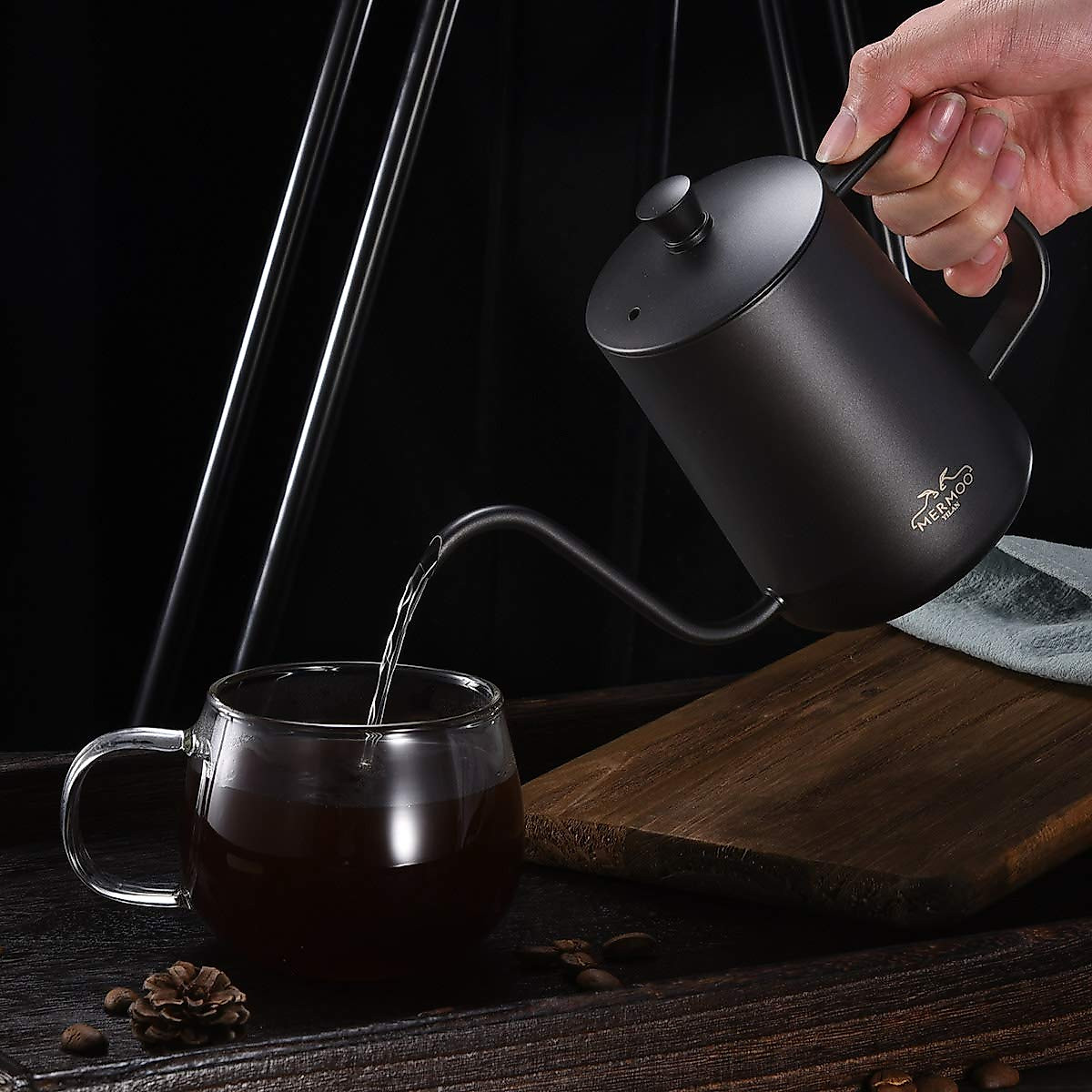 MERMOO YILAN Gooseneck Coffee Kettle 21oz Pour Over Drip Pot 600ml Long Narrow Spout Stainless Steel Water Dripper Kettle for Tea & Coffee(Silver)