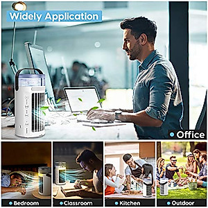 Portable Air Conditioner Fan, MAXROCK Portable AC Personal Mini Air Cooler 3 Speed Super Quiet Desk Air Cooling Fan 7 Colors LED Light for Personal Use Small Room