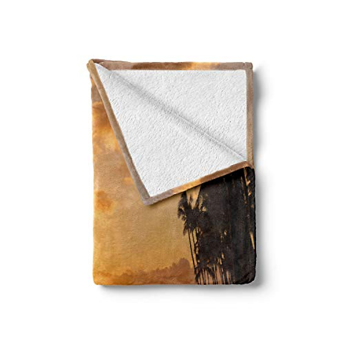 Ambesonne Hawaiian Soft Flannel Fleece Throw Blanket, Warm Tropical Sunset on Sands of Kaanapali Beach in Maui Hawaii Traveling, Cozy Plush for Indoor and Outdoor Use, 50" x 60", Cream Ivory