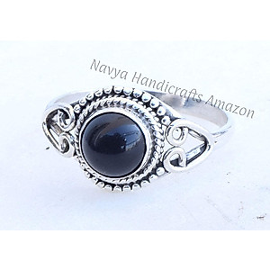 927 Sterling Silver Black Onyx Ring Size US 7 - Black Onyx Stone Gemstone Statement Ring Gift Jewellery For Girl Women