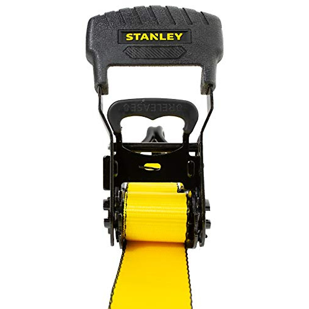 STANLEY S1007 Black/Yellow 1.5" x 16' Ratchet Tie Down Straps - 1,100 lb Safe Working Load / 3,300 lb Break Strength, 2 Pack