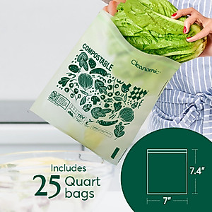 Cleanomic Compostable* Food Storage Bag Bundle – 1 Box Each of 25 Zip Quart Bags, 25 Zip Sandwich Bags, 50 Zip Snack Bags, and 25 13-Gallon Kitchen Waste Bags