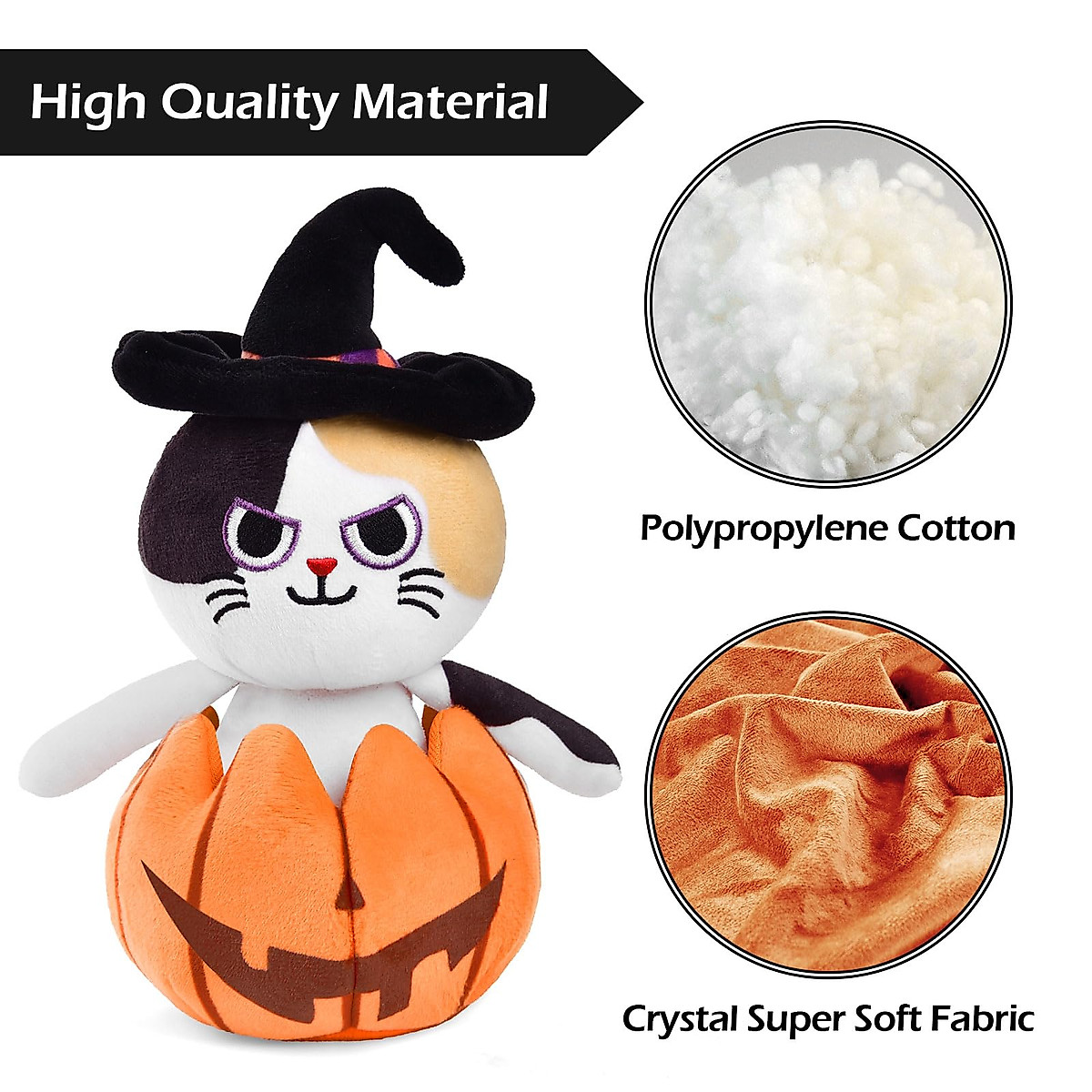 FUN LITTLE TOYS Halloween Cat Plush Pumpkin Popper, Spooky Cute Stuffed Cat for Kids, Halloween Stuffed Animals Toy for Halloween Decorations Indoor, Party Favors Prize, 8.5 Inches