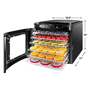 Chefman Food Dehydrator Machine, Touch Screen Electric Multi-Tier Preserver, Meat or Beef Jerky Maker, Fruit Leather, Vegetable Dryer w/ 6 Slide Out Drying Rack Trays & Transparent Door, Black