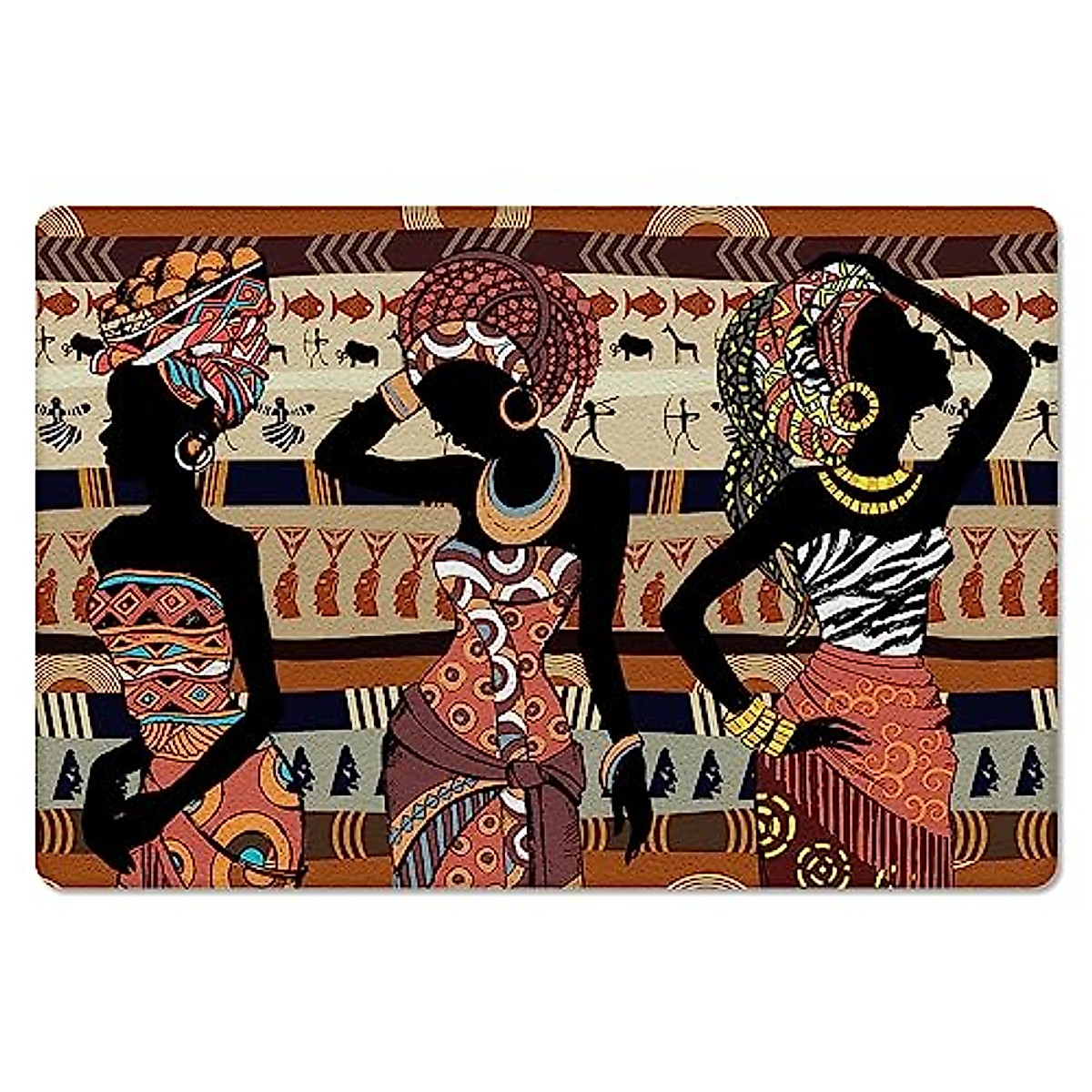 Historical African Women Antifatigue Kitchen Bath Door Mat Cushioned Runner Rug,Washable Welcome Floor Sink Mat,Waterproof Comfort Standing Doormat,American Indian Southwest Traditional 18"x30"