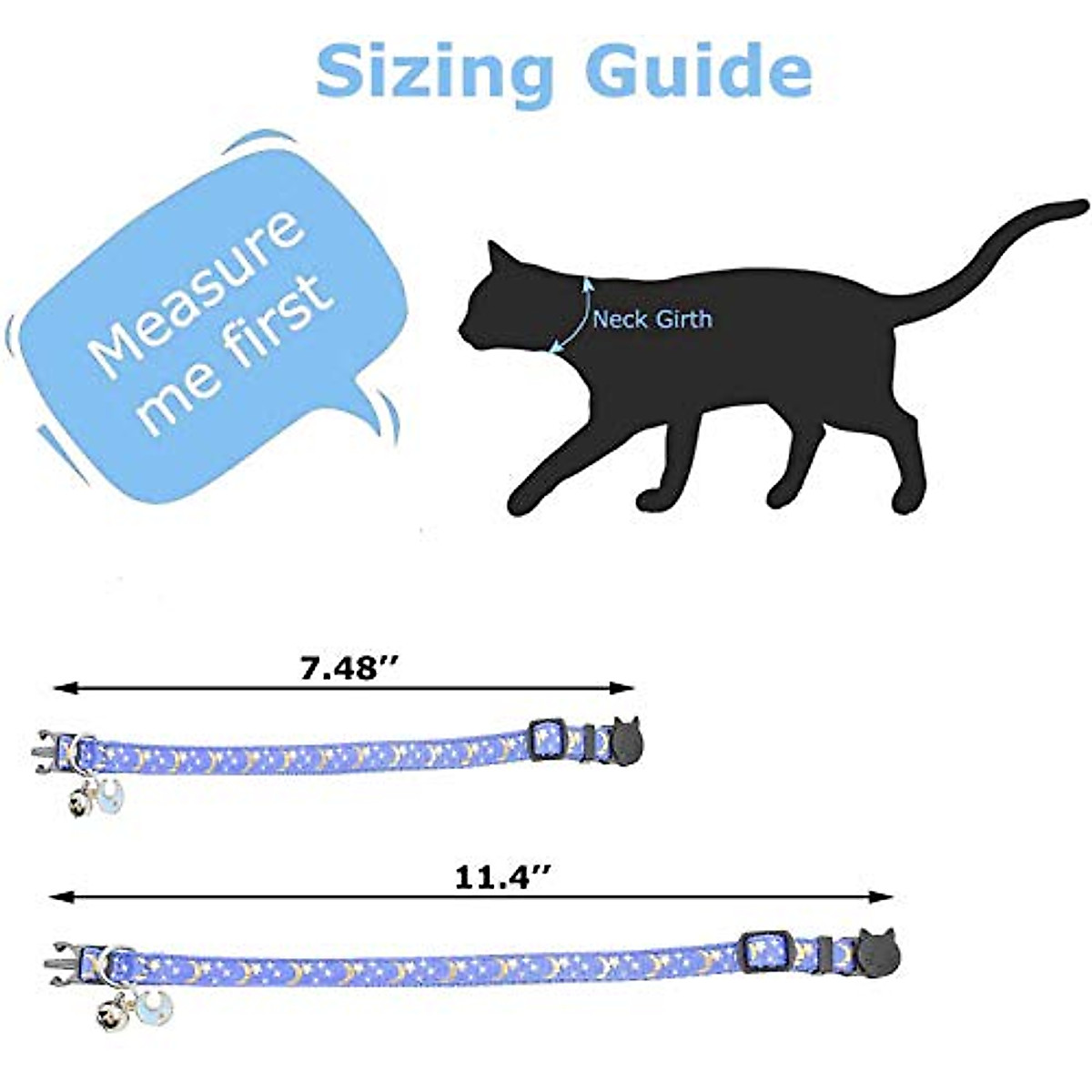 2 PCS Breakaway Cat Collar with Bell, Cute Adjustable Kitten Collars with Accessories (Blue Black)