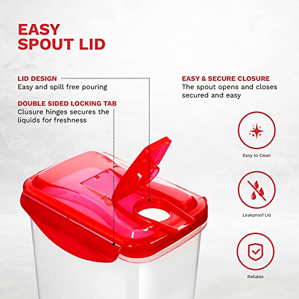 Pitcher 50 Oz. (Set of 2) Plastic Pitcher with Lid | Jug for Fridge | Juice Container with Lid | Iced Tea Pitcher | Airtight Pitcher with Spout Perfect for Lemonade, Water. BPA Free, Red (Small)