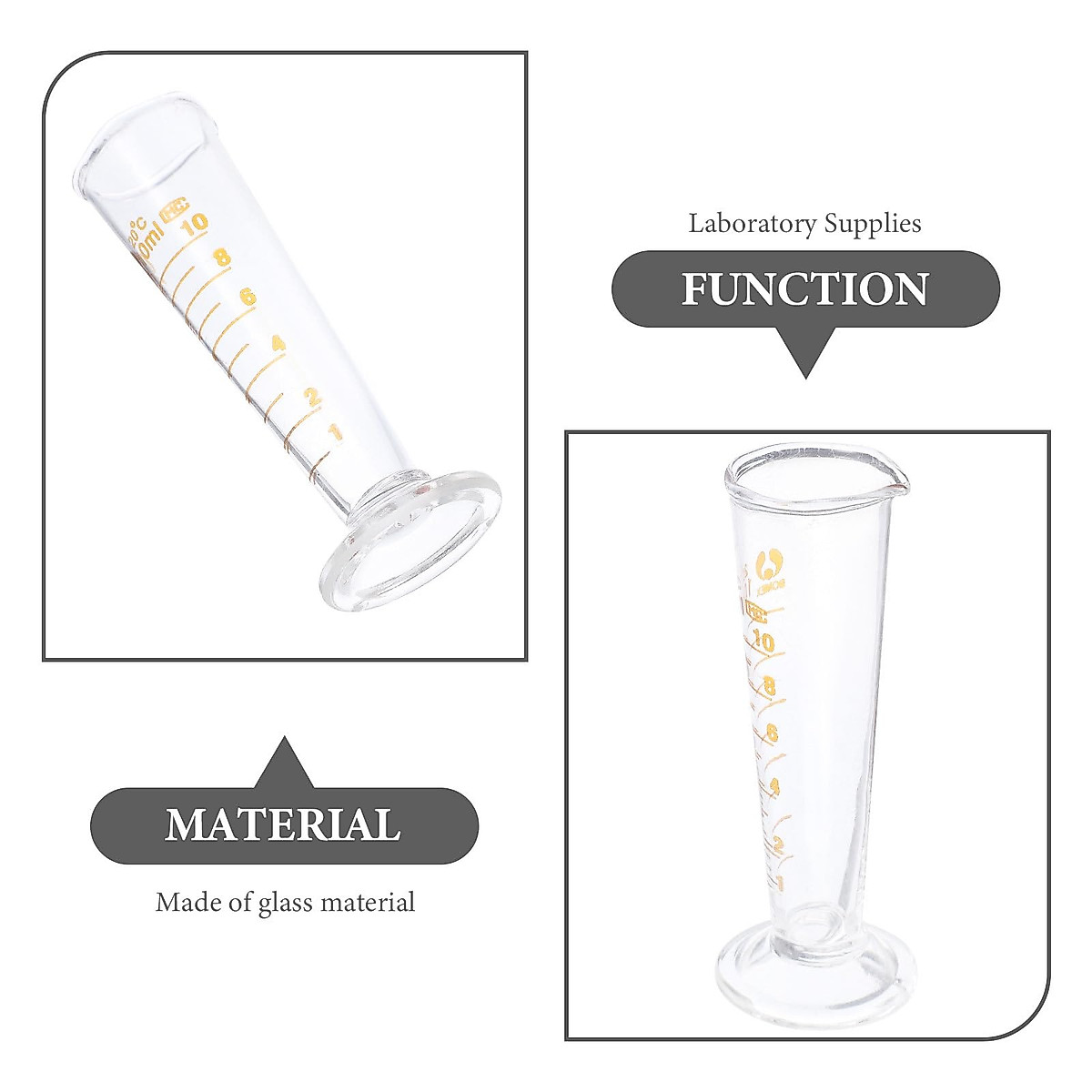 TEHAUX Graduated Cylinkers, 10ml Glass Measuring Cup Liquid Measuring Cup Multifunctional Measuring Beaker Measure Cups Easy to Read Graduated Cup with Scale for Laboratory