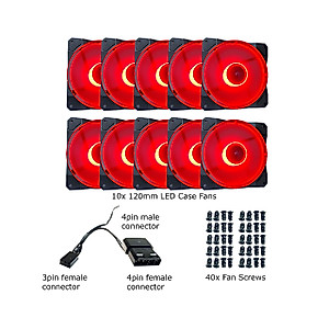 APEVIA CO1012L-RD Cosmos 120mm Red LED Ultra Silent Case Fan w/ 16 LEDs & Anti-Vibration Rubber Pads (10 Pk)