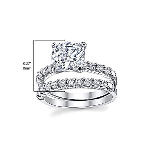 Metal Masters CO. Womens 2.5Ct Wedding Engagement Ring Band Set Fabulous Cushion CZ Sterling Silver 925