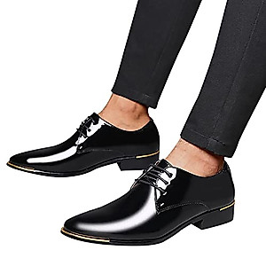 Zapatos De Vestir para Hombres Classical Pointed Leather Mens Business Casual Shoes and Mens Black Dress (Black, 12)