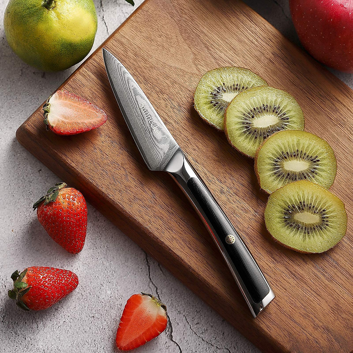 Sunnecko Small Kitchen Knife Japanese Paring Knife 3.5 Inch, Damascus Knife Full Tang, Fruit Knife Dishwasher Safe VG-10 High Carbon Stainless Steel with G10 Handle