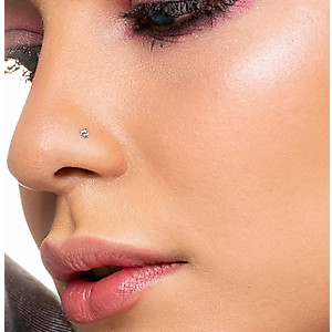 Enticera 2mm G23 Titanium Nose Rings Studs for Sensitive Skin 20g Handmade Small L Shaped Nose Rings for Women Men Round CZ Nose Piercing Jewelry White