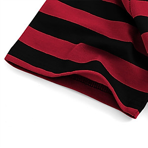 KESIHAN Men's Casual Cotton Spandex Striped Crewneck Short-Sleeve T-Shirt Basic Pullover Stripe tee Shirt(XL Black Red)