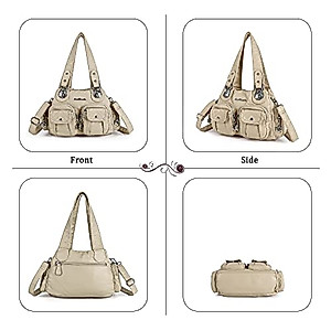 Angelkiss Small Hobo Bag for Women Soft Washed Vegan Leather Multi-pocket Shoulder Handbags and Purses Satchel Purse Roomy and Fashion