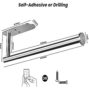 Paper Towel Holder Wall Mount, Under Kitchen Cabinet Paper Towel Holder - Self Adhesive/Drilling Towel Paper Roll Holder for Kitchen Bathroom, SUS304 Stainless Steel (Silver)