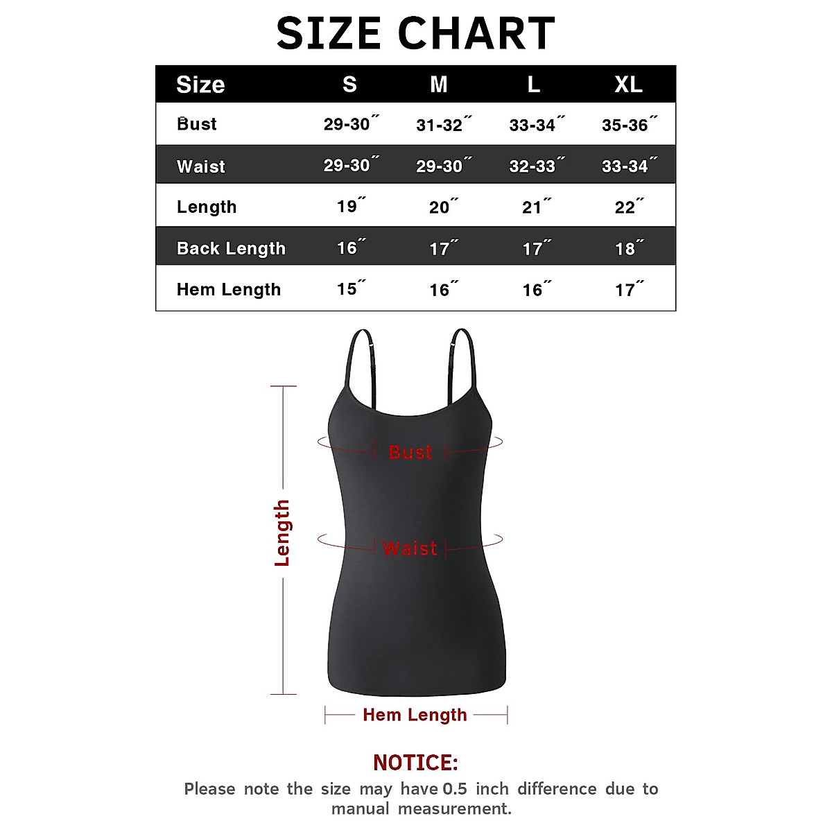 Air Curvey 4 Piece Women's Camisole Tops Basic Undershirts Camisoles Adjustable Spaghetti Strap Tank Top Black Gray White Pink M