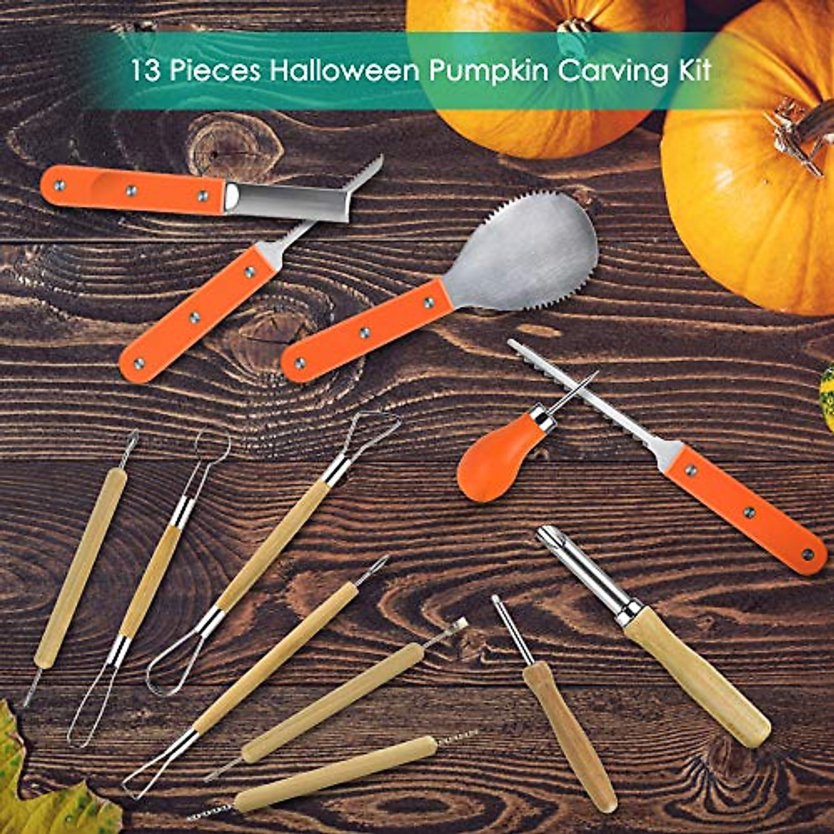 ERKOON 13 Pieces Halloween Pumpkin Carving Kit Professional Stainless Steel Carving Tools Set with Carrying Case Pumpkin Cutting Sculpting Tool for Halloween Decoration Jack-O-Lanterns