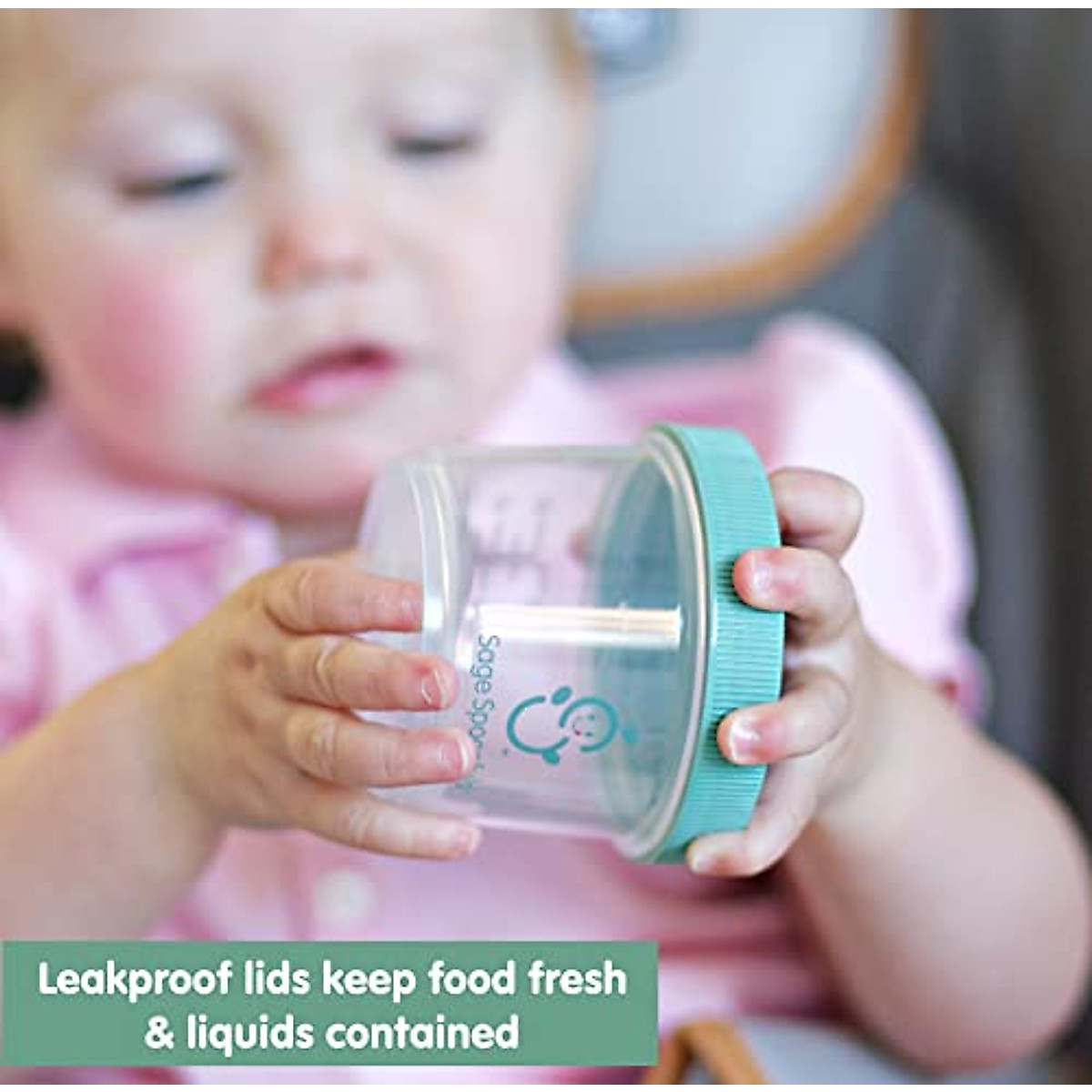 Sage Spoonfuls Baby Food Storage Containers, 6-Pack BPA-Free Plastic Baby Food Jars with Leakproof Lids, Made in The USA, Microwave-Safe, Dishwasher & Freezer-Safe, 4 Ounce Jars