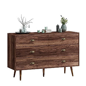 LYNSOM Dresser for Bedroom, Modern 6 Drawer Dresser with Gold Handles, Wood Chest of Drawers for Kids Bedroom, Living Room
