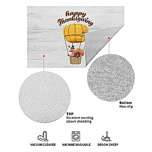 Savannan Floor Mats,Happy Thanksgiving Cartoon Turkey in Pumpkin Shaped Hot Air Balloon Wooden Non Slip Latex Backing Ultrathin Loop Pile Door Rugs for Dining Room Office Home Decor 24"x32"