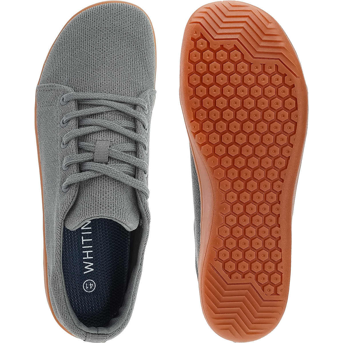 WHITIN Men's Fashion Barefoot Knit Minimalist Sneakers Wide Width fit Zero Drop Sole Size 10.5-11 Minimus Casual Outdoor Shoes Walking Grey Gum 44