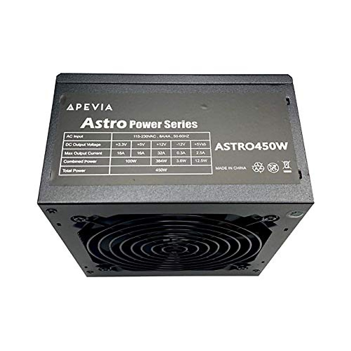 APEVIA ATX-AS450W-10 Astro 450W ATX Power Supply with Auto-Thermally Controlled 120mm Fan, 115/230V Switch, All Protections (10-pk)