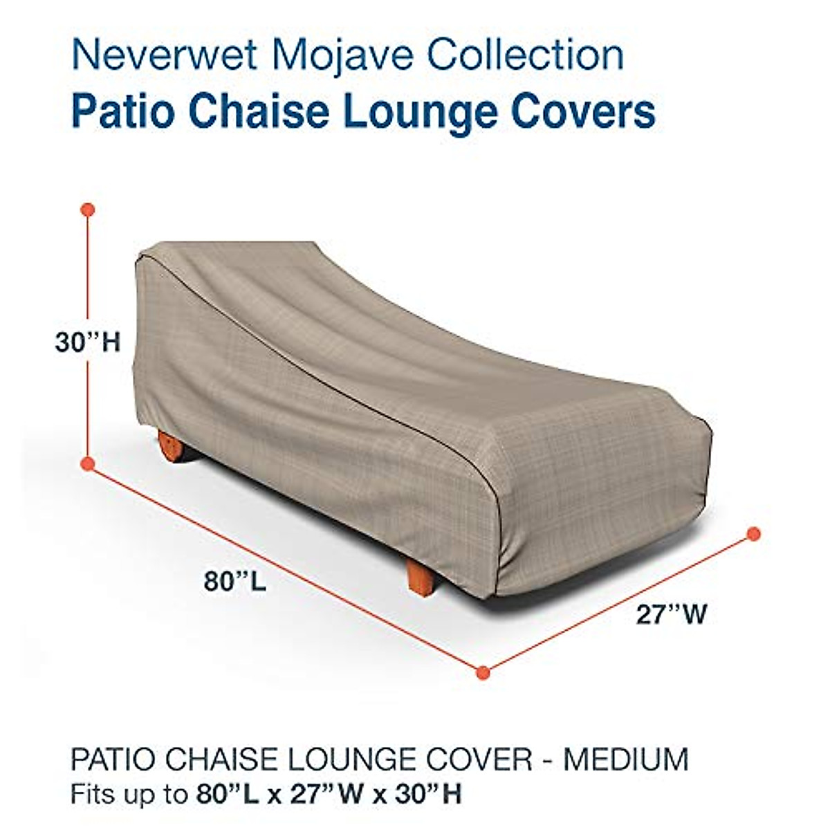 Budge NeverWet Mojave Patio Chaise Cover, Black Ivory, Medium