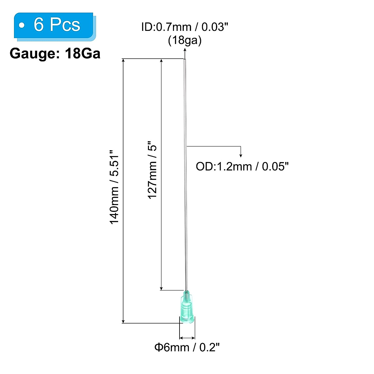 PATIKIL 18Ga x 5 Inch Dispensing Needle Tips, 6Pcs Stainless Steel and Plastic Glue Needle Tube Blunt Tips with Luer Lock for Glue Oil Applicator, Green