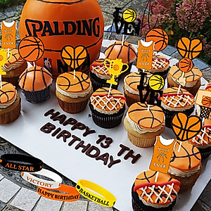 BORAMDO Basketball Party Decorations Pack, Basketball Birthday Party Supplies Including Basketball Felt Birthday Banner, Cake Toppers, Tissue Pom Pom Flowers (Basketball Birthday Party Set)