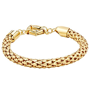 Barzel 18K Gold Plated Popcorn Mesh Bracelet for Women, 7.5 Inches - Made in Brazil