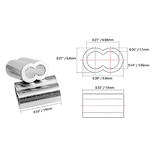 PHITUODA 100pcs 1/8 Inch Aluminum Crimping Loop Sleeve for Wire Rope and Cable, Double Hole Type