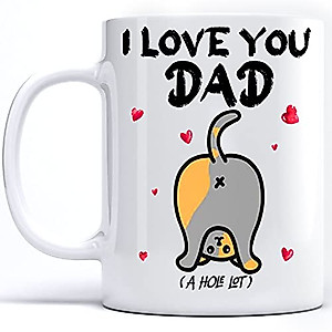 kobalo Best Father's Day gift I Love You Dad A Hole Lot Funny Cat Cute Lover Coffee Mugs Cups Tea Tops Novelty White 11 Oz 15 Oz