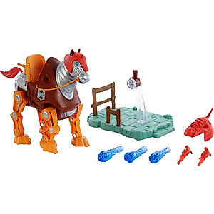 Masters of the Universe Origins Stridor Action Figure, 7 in Tall Robot Horse with Projectile Launcher, 3 Plasma Blasts, Helmet & Bridle with Cord, Collectible Gift for MOTU Fans Ages 6 Years & Older