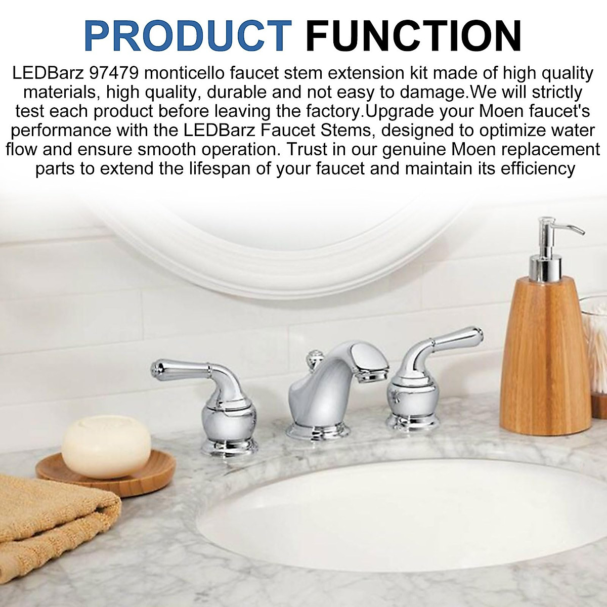 LEDBarz 2025 Upgrade 97479 Stem Extension Kit for Moen Monticello Series Widespread Bathroom Sink Faucet replacement parts for Moen 1222 1224