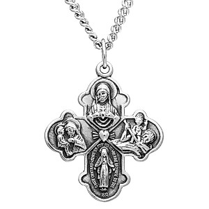 Amazon Essentials Sterling Silver Four Way Medal with Antique Finish and Stainless Steel Chain, 24" (previously Amazon Collection)