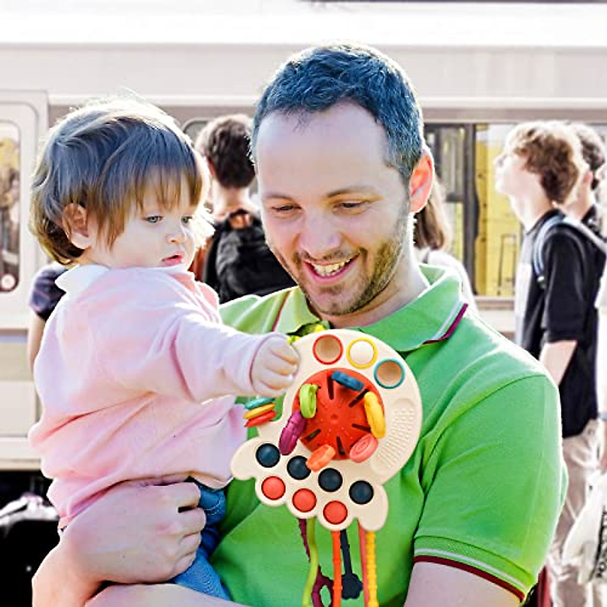 Aprilwolf Sensory Montessori Toys for 1+ Year Old, Food Grade Silicone, Baby Pull String Activity Toy, Fine Motor Skills Travel Toys, Birthday Gifts for Infant 6 12 Months Boys Girls