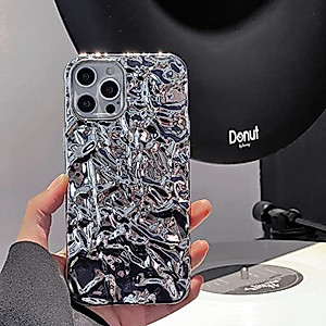 Shinymore iPhone 13 Pro Max Glitter Case, Fashion Bling Glitter Silver Cute Soft Silicone Tin Foil 3D Pleats Women Girls Shockproof Soft Case Cover for iPhone 13 Pro Max