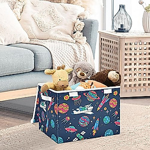Krafig Spaceship Galaxy Outer Space Decorative Storage Box with Lid Large Bins Baskets Foldable Cube Organizer Collapsible Containers for Organizing, Toy, Home, Shelf, Closet